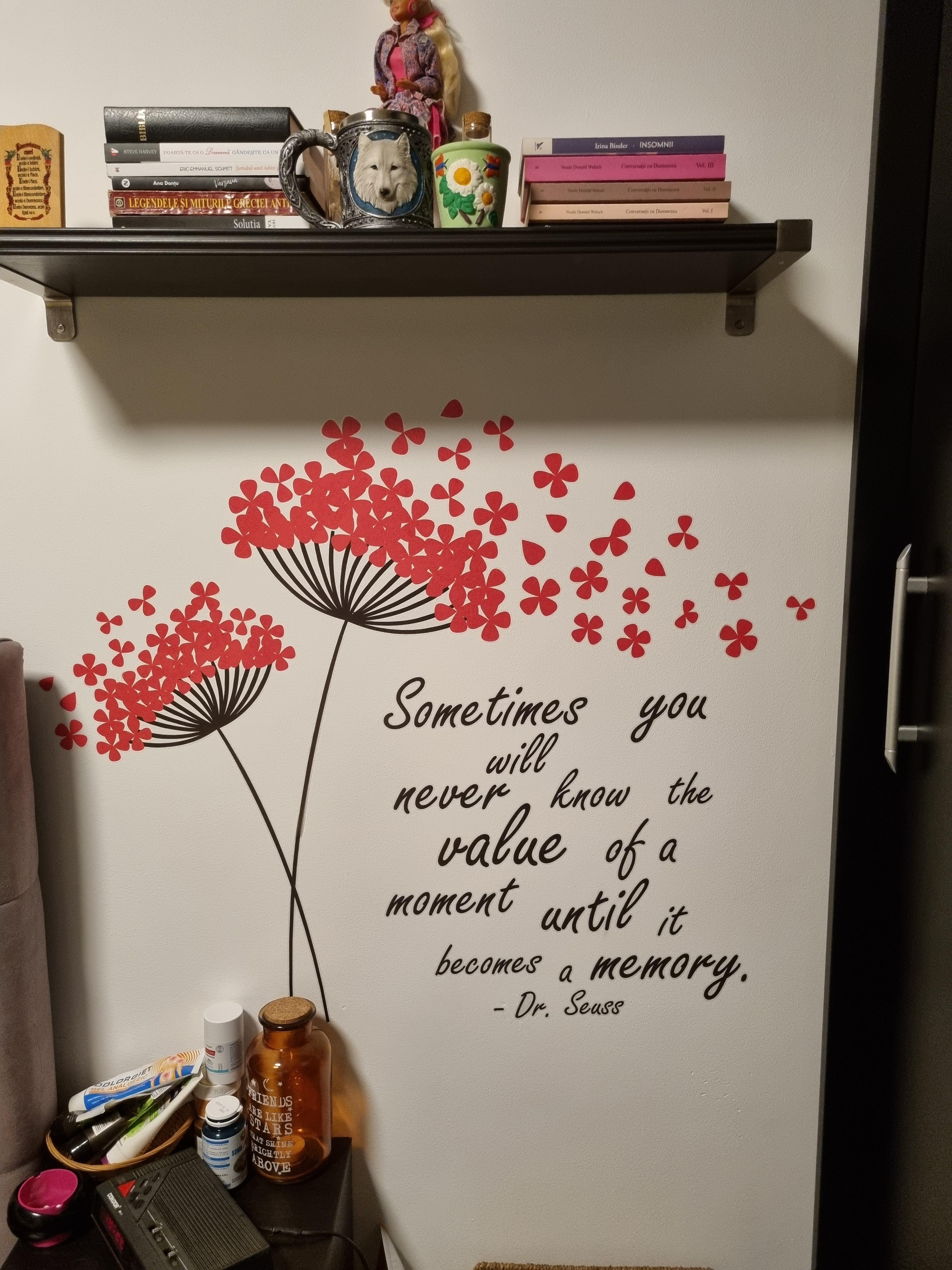 Sticker decorativ, cu model tip flori, de culoare roz, Folina