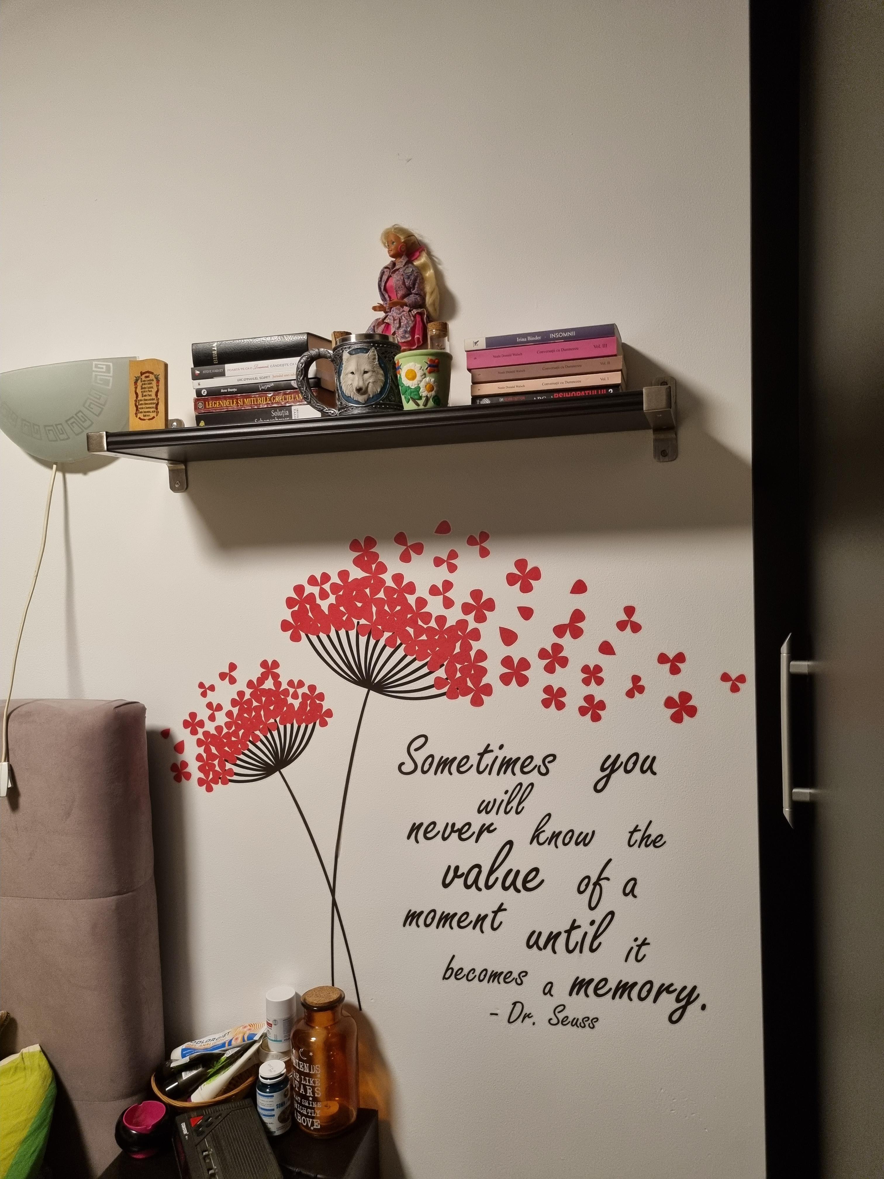 Sticker decorativ, cu model tip flori, de culoare roz, Folina