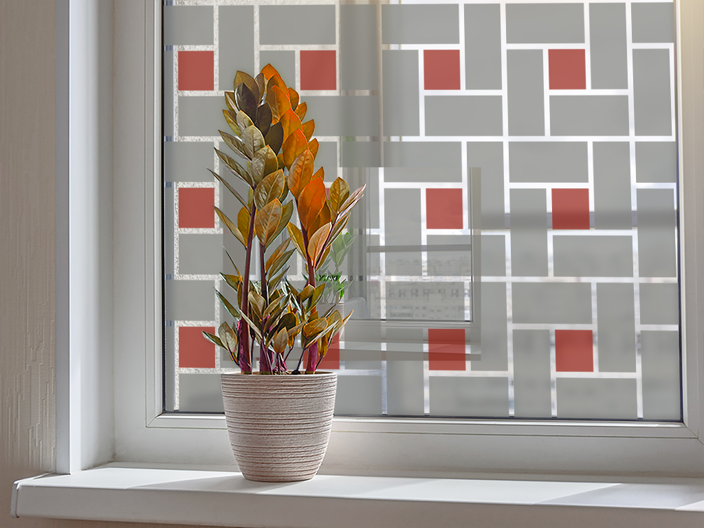 Folie geam autoadezivă Emerson, Folina, model geometric gri cărămiziu ...