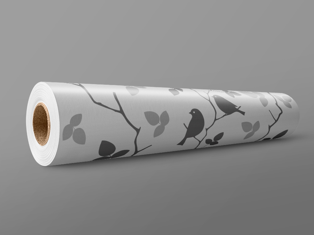 Folie geam autoadeziva Almeria, culoare gri, model pasari si crengi