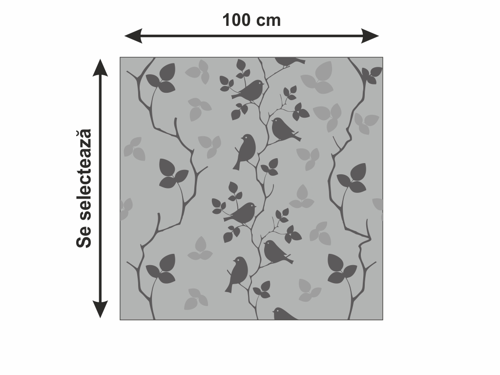Folie geam autoadeziva Almeria, culoare gri, model pasari si crengi