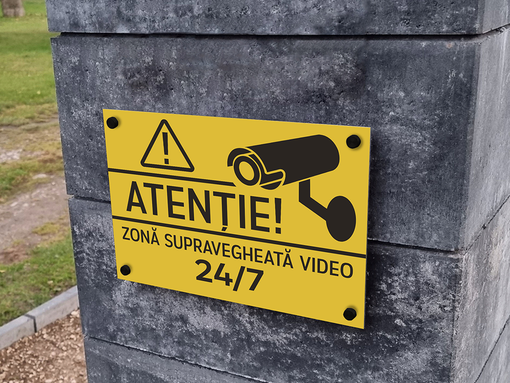 Plăcuță din acril gravată atenționare zonă supravegheată video ...