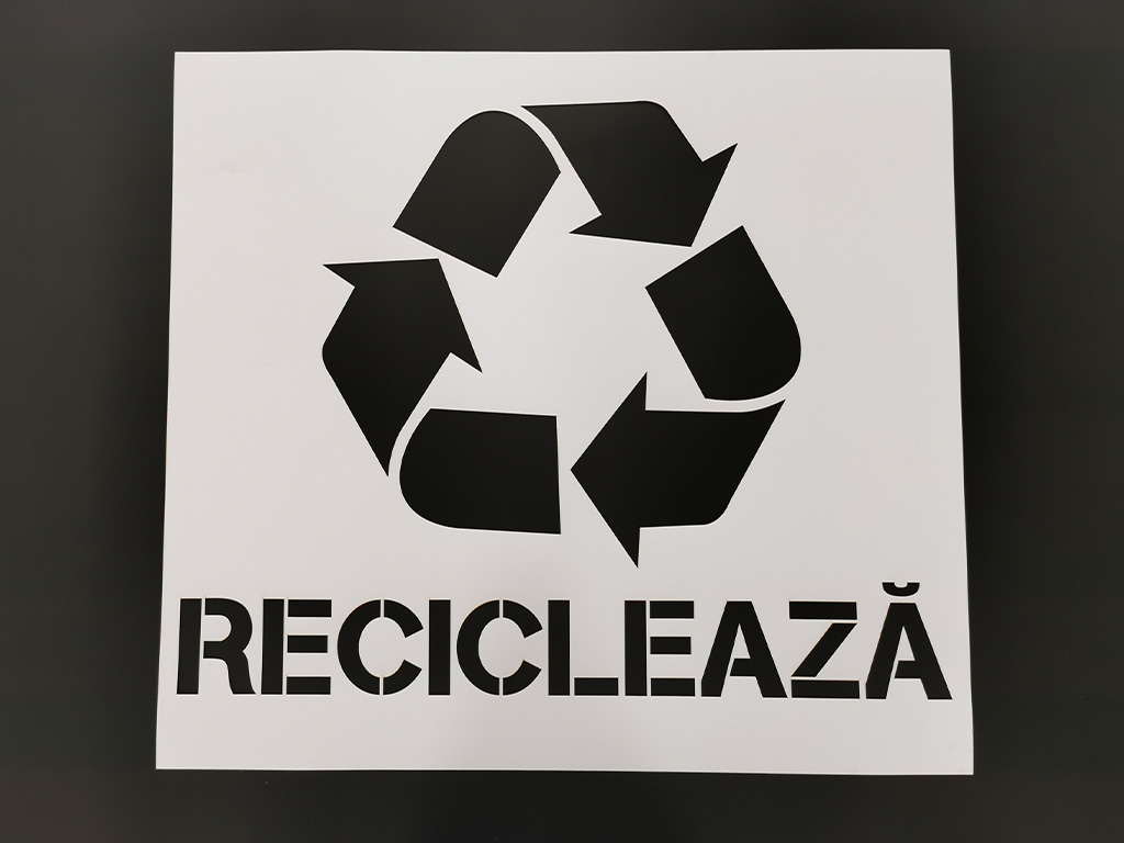 Sablon reutilizabil cu simbolul si mesajul Recicleaza pentru colectarea ...