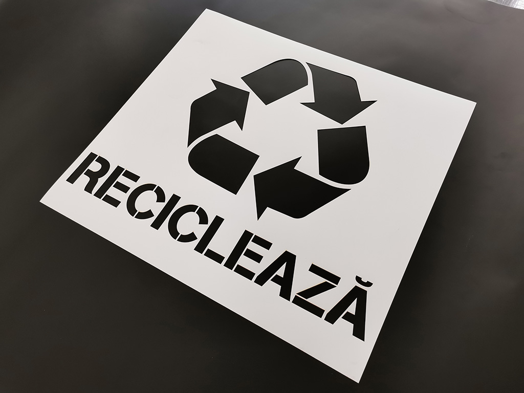 Sablon reutilizabil cu simbolul si mesajul Recicleaza pentru colectarea ...