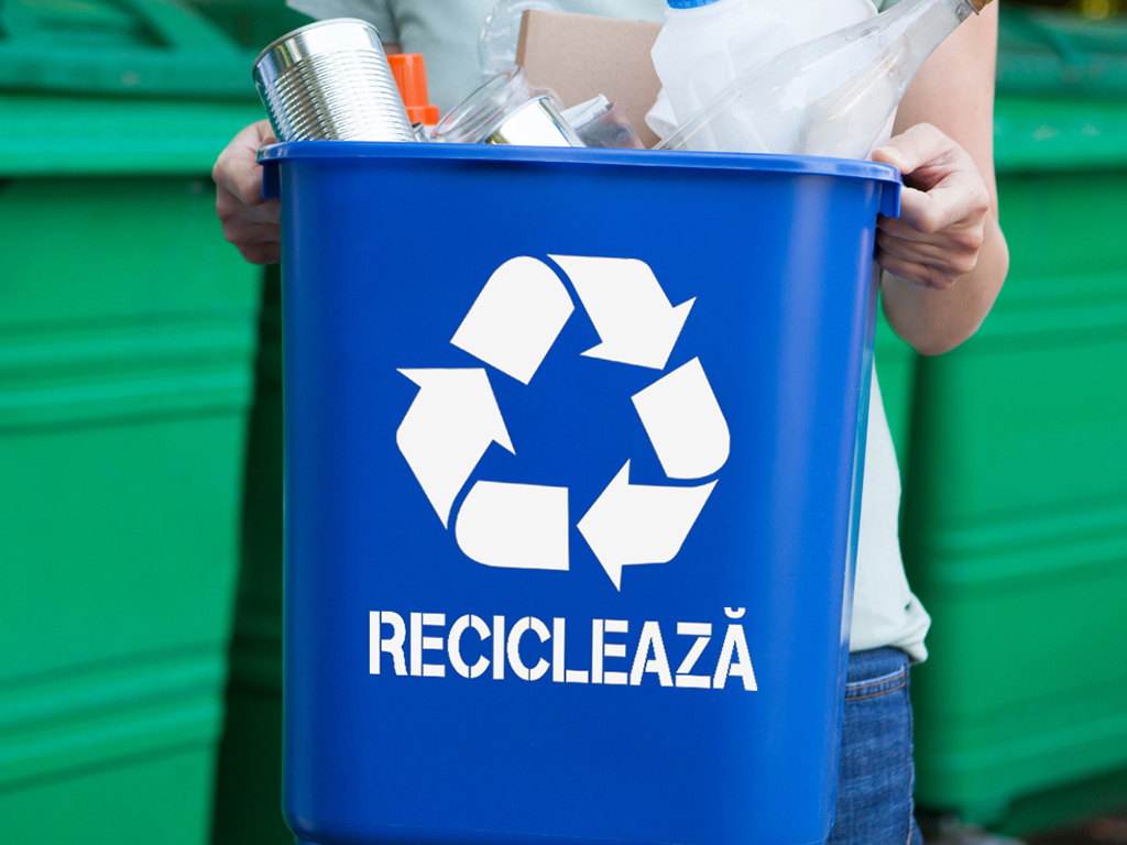 Sablon reutilizabil cu simbolul si mesajul Recicleaza pentru colectarea ...