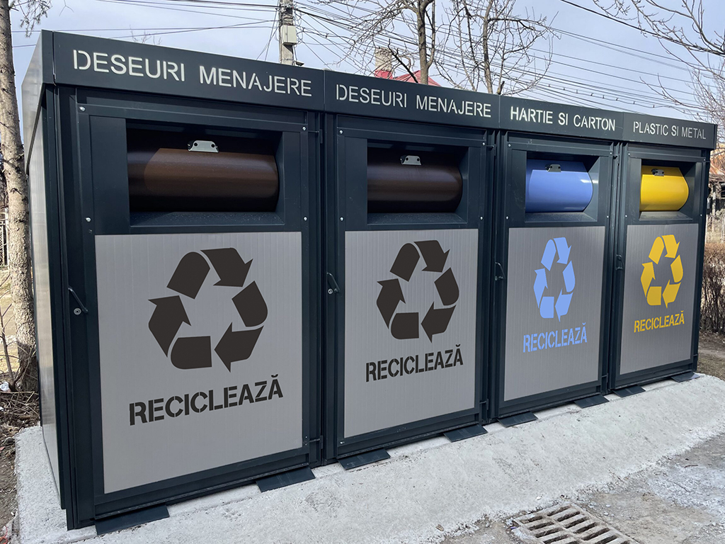 Sablon reutilizabil cu simbolul si mesajul Recicleaza pentru colectarea ...