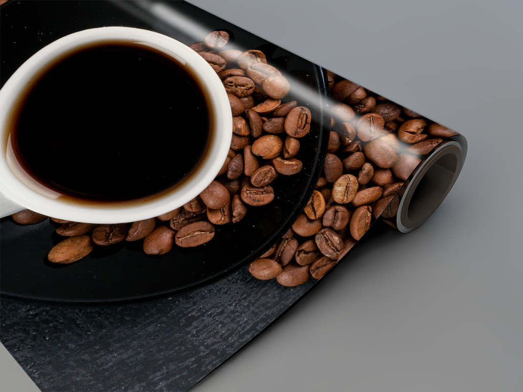 Autocolant blat masă, model cafea, rolă de 100x200 cm, racletă inclusă