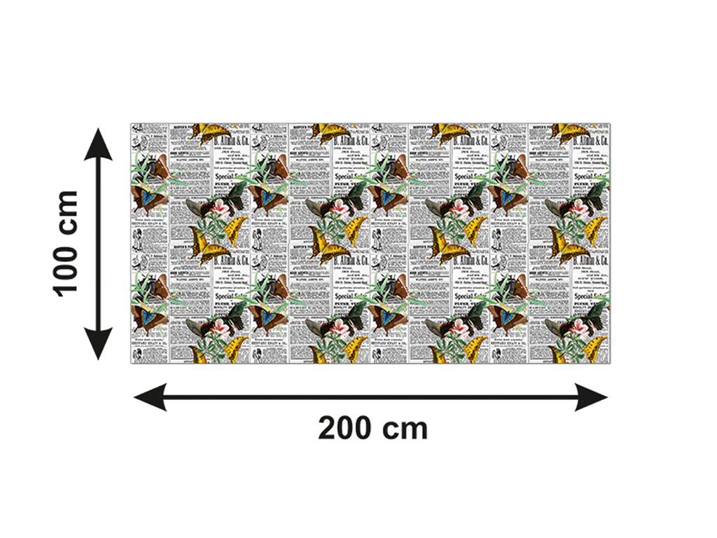 Autocolant blat masă, model ziar cu fluturi galbeni, 100 x 200 cm ...