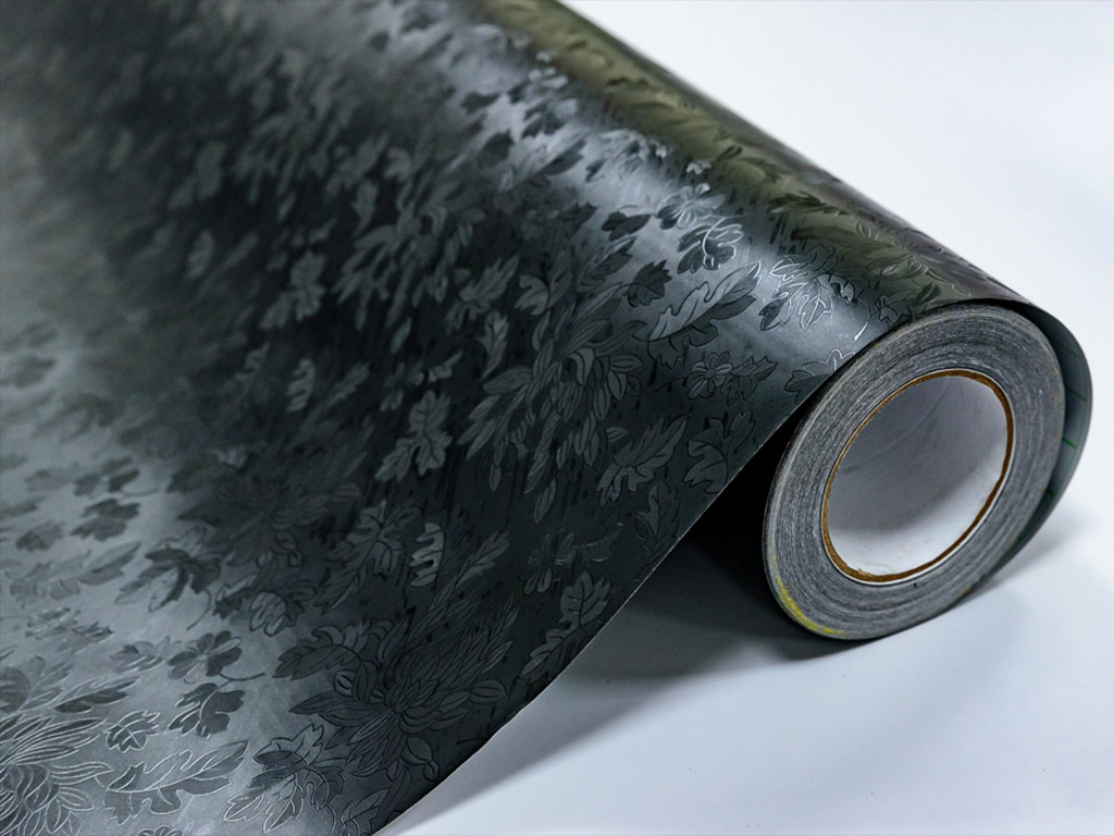 Autocolant mobilă decorativ, Folina, negru cu model floral embosat ...