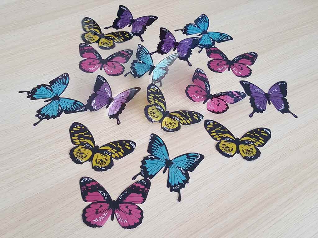 Decoratiune perete 3D, model Fluturi colorati, sclipici, brand Folina.