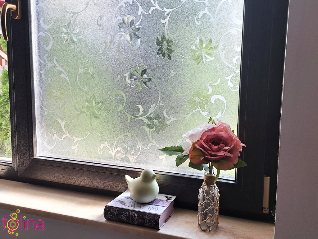 Folie geam autoadezivă, Folina, sablare cu model floral clasic, 120 cm ...