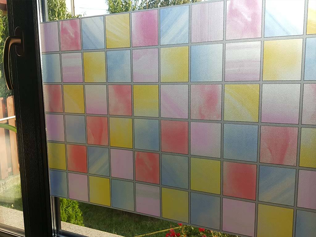 Folie geam autoadezivă Pătrate colorate, Comandă online de la Folina.