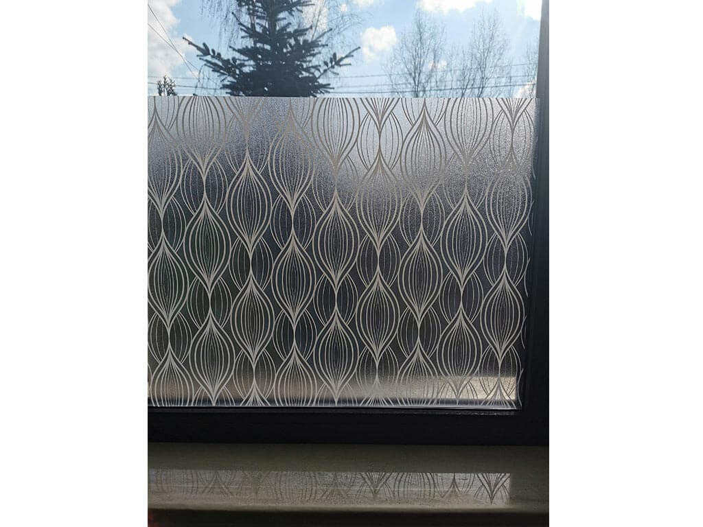 Folie geam electrostatica Charis, efect de sablare, imprimeu alb - Folina