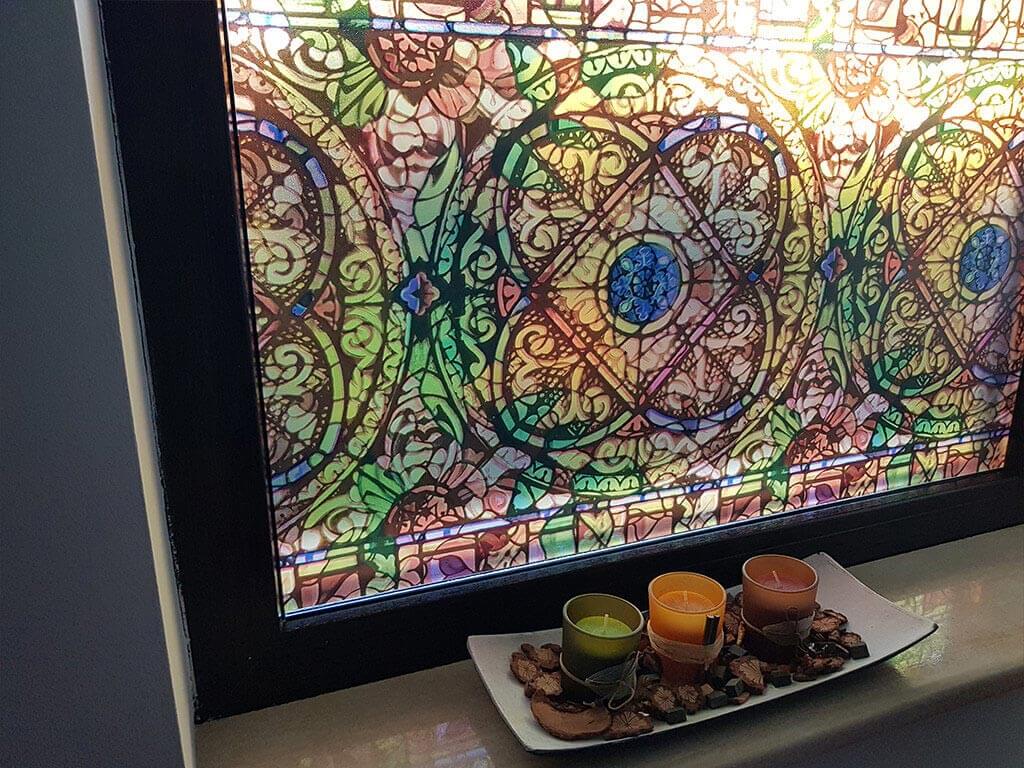 Folia de geam, tip vitraliu geometric, model colorat, Elisabethtown