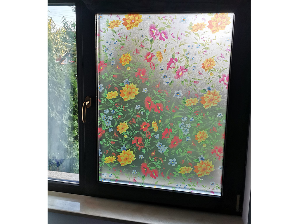 Folie geam autoadezivă flori colorate Aida, folie decorativă, Folina