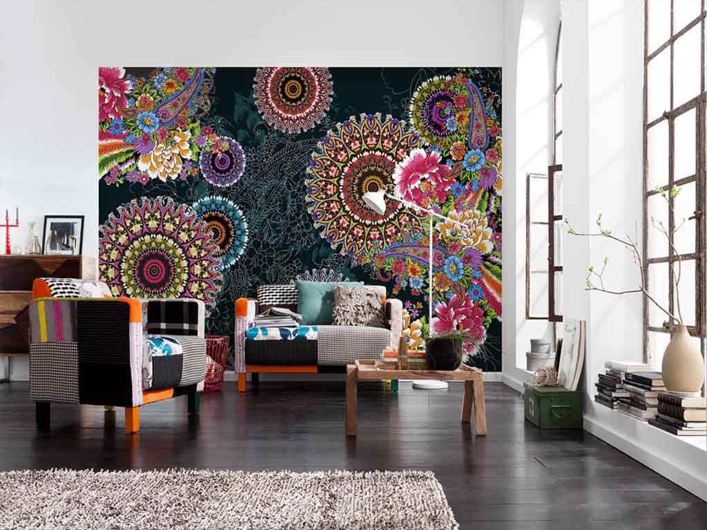 Fototapet floral Corro, tapet pentru living cu model floral, colorat.