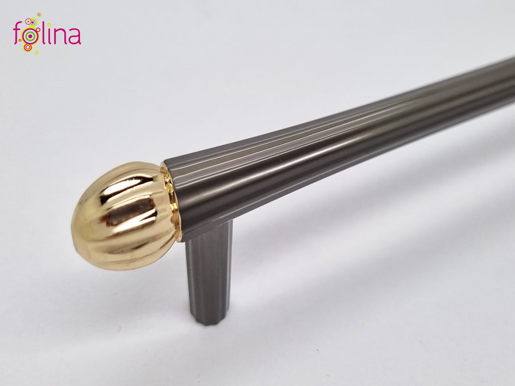 Mâner mobilă metalic, gri antracit cu detalii aurii, de 12.8 cm