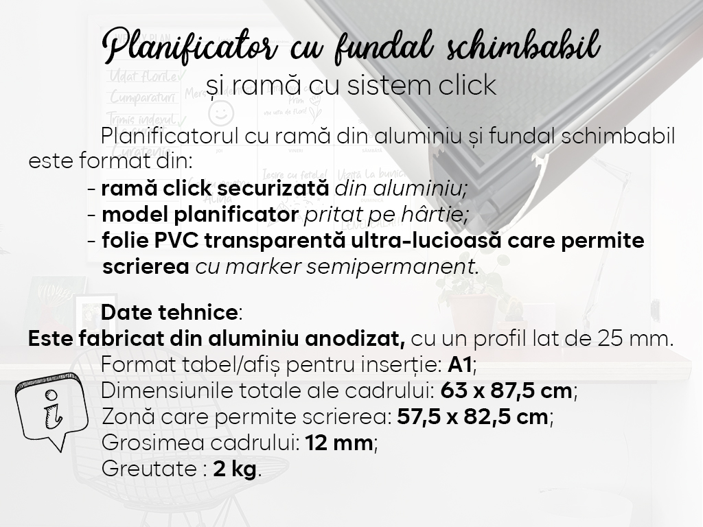 Tabla alba whiteboard, planificator saptamanal, cu rama din aluminiu ...