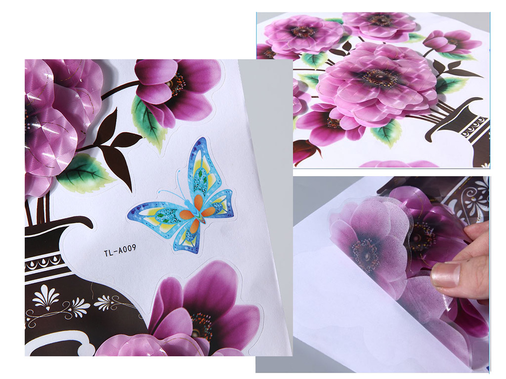 Sticker 3D Vază cu flori mov, 40 cm înălţime