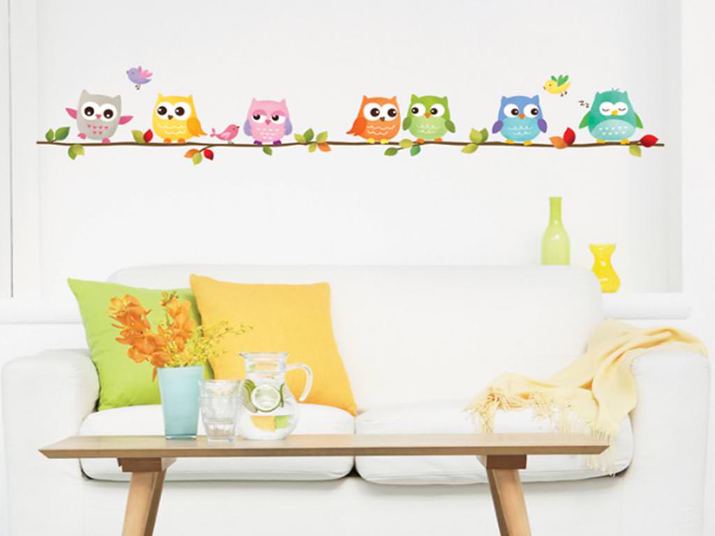 Sticker copii, sticker decorativ, model tip Bufnite colorate, Magic Fix