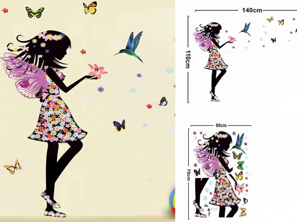 Sticker decorativ, Fata Flora, cu silueta feminina, pentru adolescente