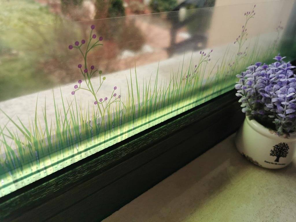 Sticker geam, Folina, bordură decorativă, flori mov, 10x135 cm