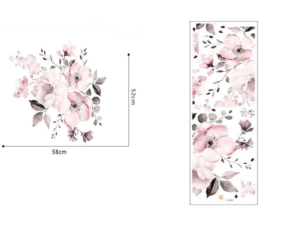 Sticker Floare roz pal, watercolor, 50 cm