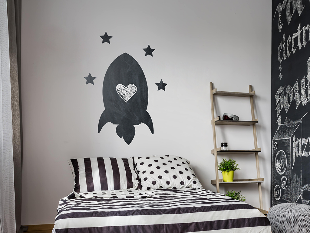 Sticker navă spațială, tip tablă de scris cu cretă, negru, 70x120 cm ...