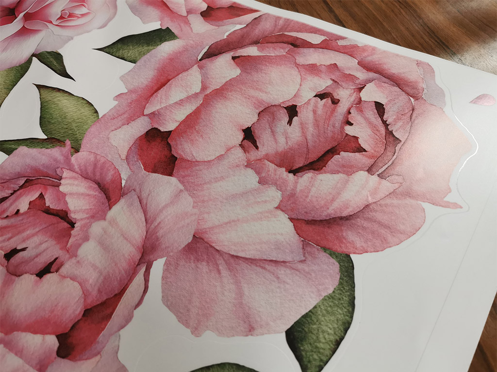 Sticker Decor flori roz, bujori si frunze, 80x50 cm