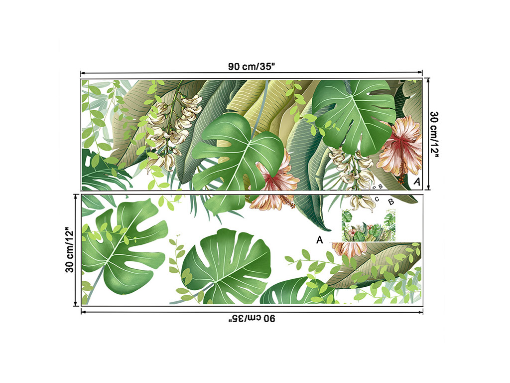 Sticker frunze verzi, Folina KSY76, decor exotic, 120x60 cm