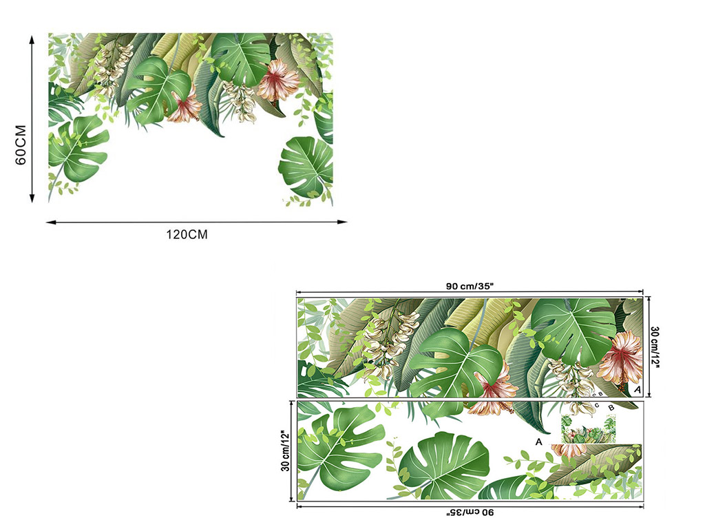 Sticker frunze verzi, Folina KSY76, decor exotic, 120x60 cm