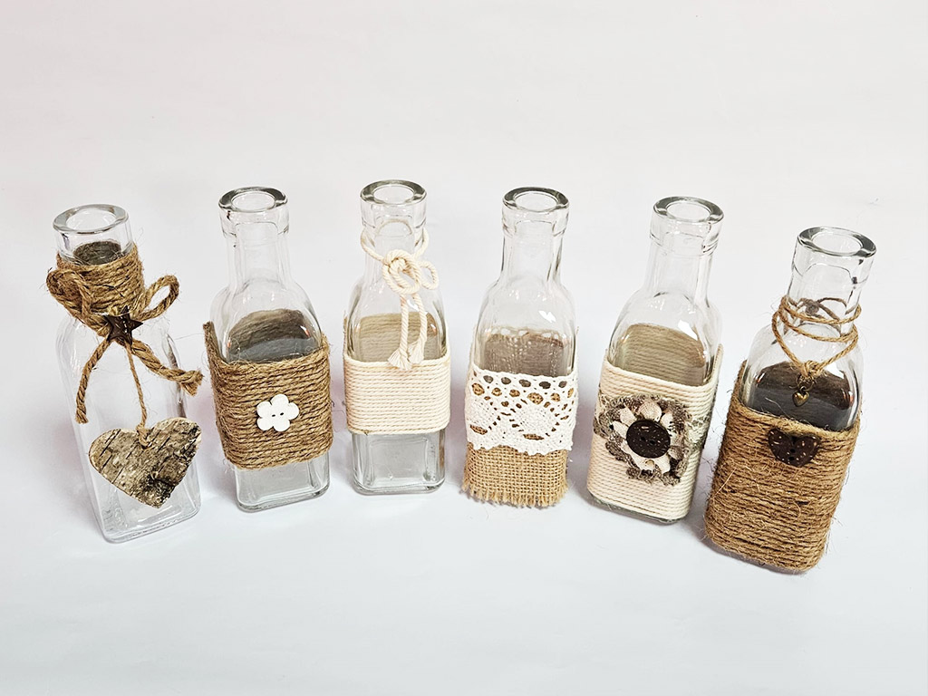 Sticluţă decorativă, Folina, cu plasă din sfoară, 15 cm înălţime