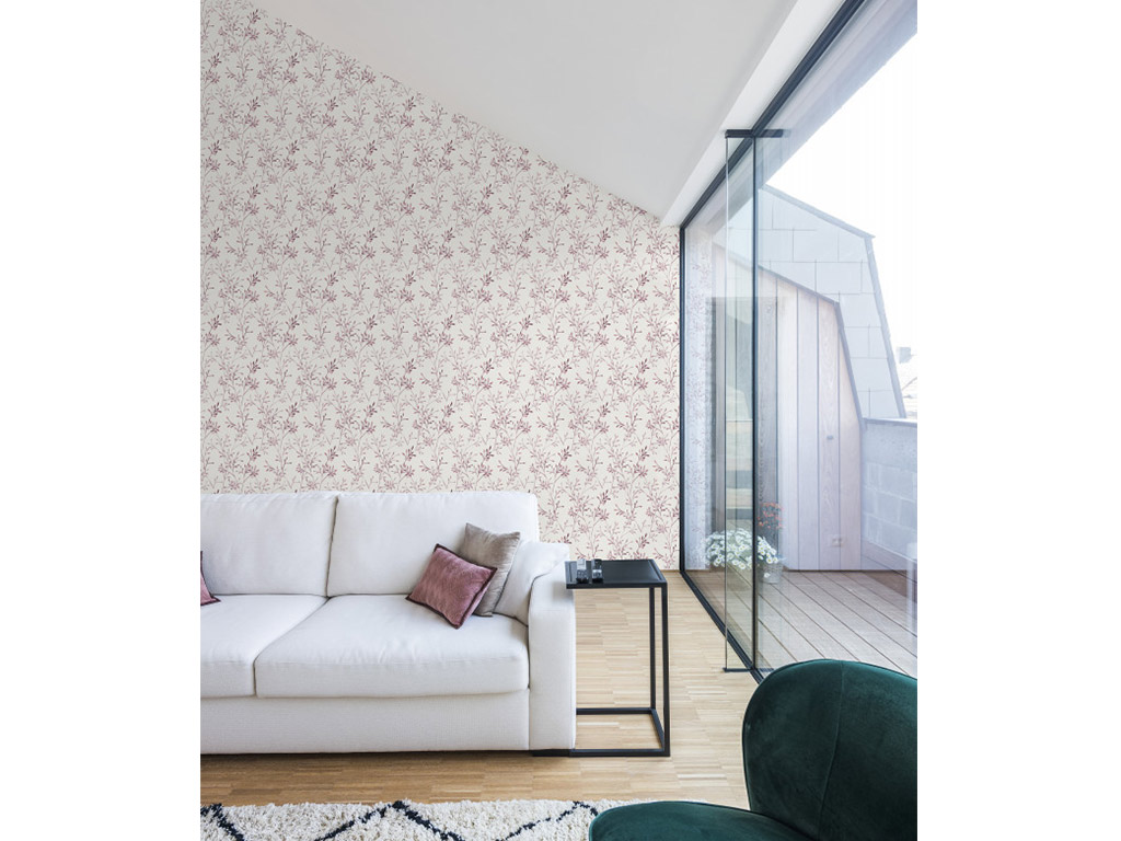 Tapet alb cu crenguţe în nuanţe de roz, Grandeco A48801