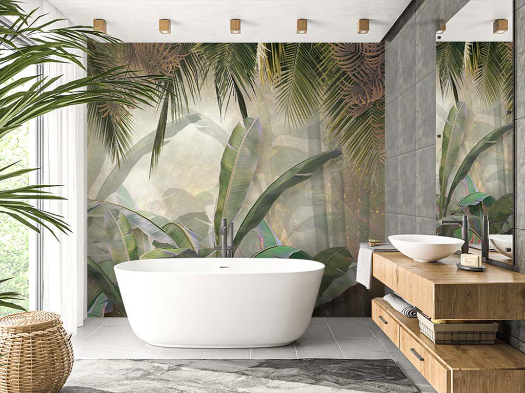 Tapet baie Charm of the Tropics, decor cu plante exotice, material ...