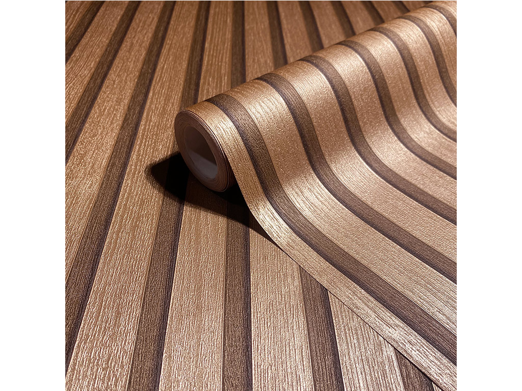 Tapet cu dungi imitaţie riflaje lemn maro sidefat, Marburg Travertino ...