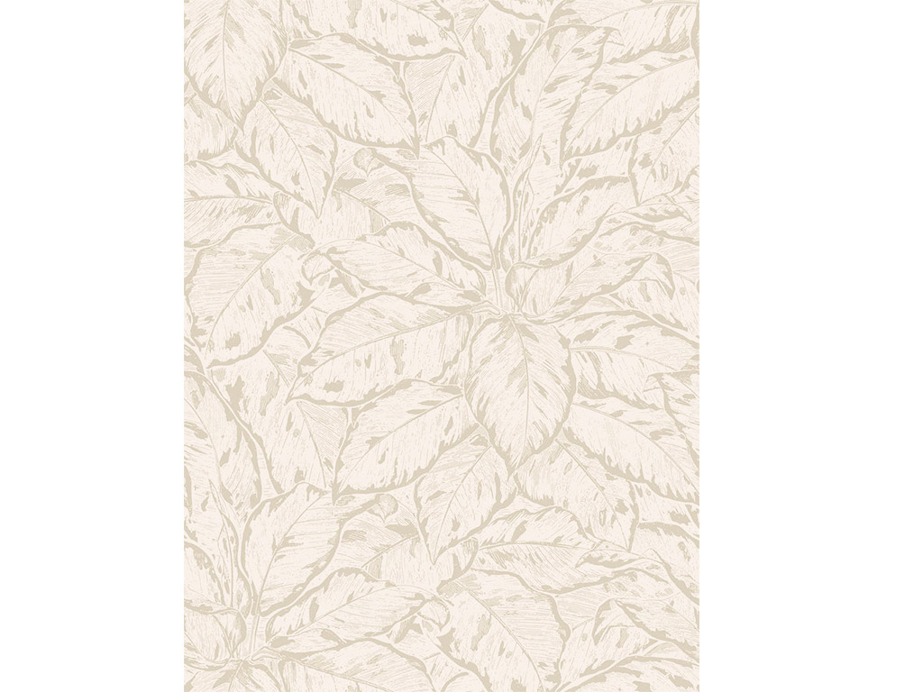 Tapet alb cu model frunze, aspect sidefat, Grandeco JF3903