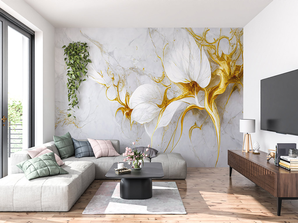 Fototapet cu model abstract Liquid Marble, imitaţie marmură gri cu ...