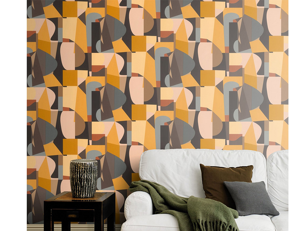 Tapet cu model geometric retro, galben, Rasch 687705