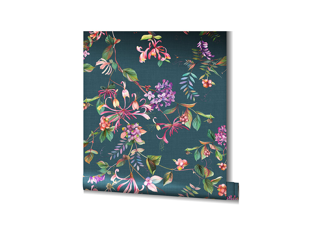 Tapet verde cu model floral colorat, Marburg Kyoto 47454, vlies, rolă ...